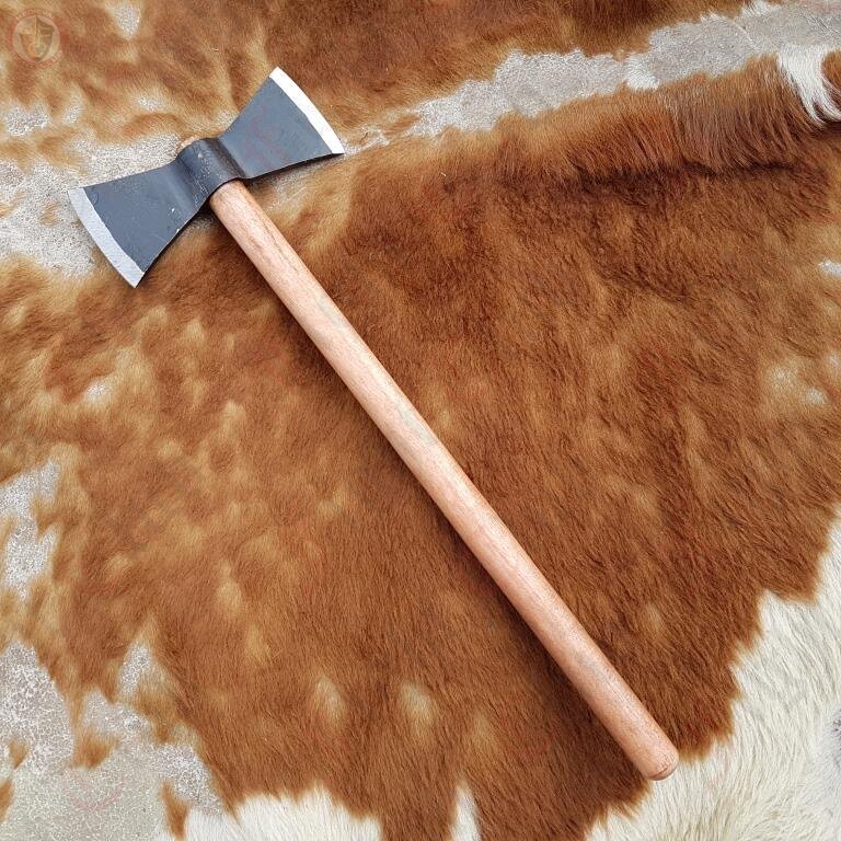 Decorative Double Hawk Axe with Carved Wooden Handle